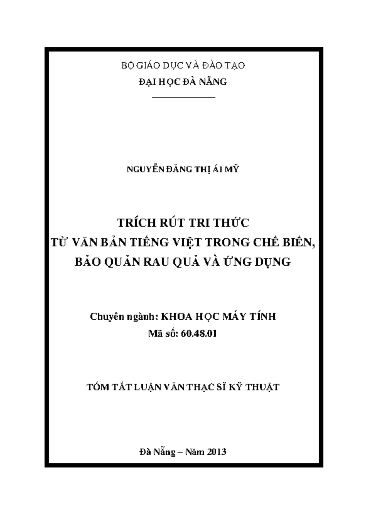 Tomtat 54 2175 - khong co - B GIÁO D C VÀ ÀO T O I H C À N NG NGUY N NG ...