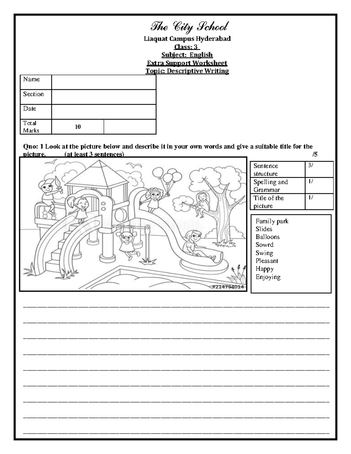 Class 3 english extra support worksheet - The City School Liaquat ...