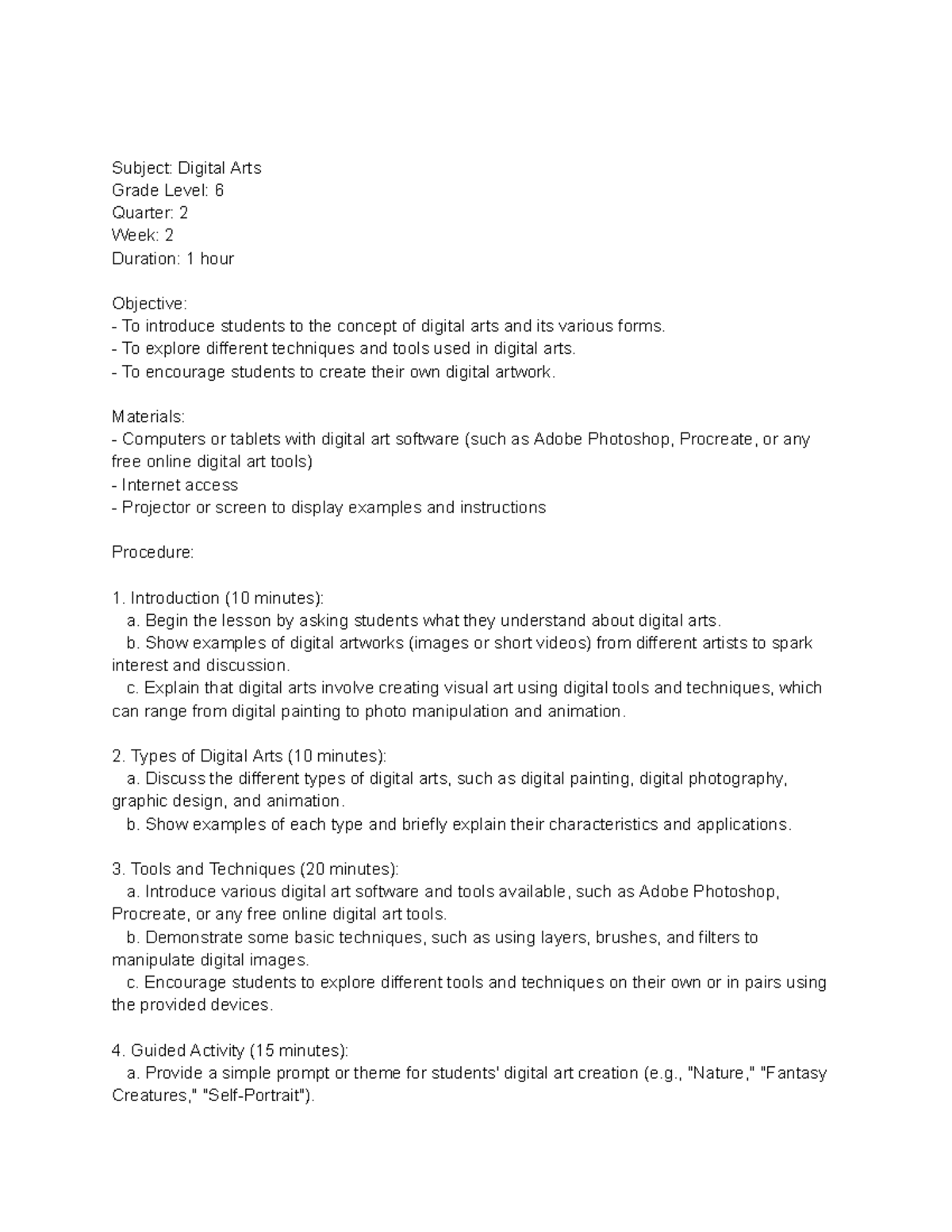 DLP 6th Grade Digital Arts Lesson Plan: Exploring Techniques and Tools ...