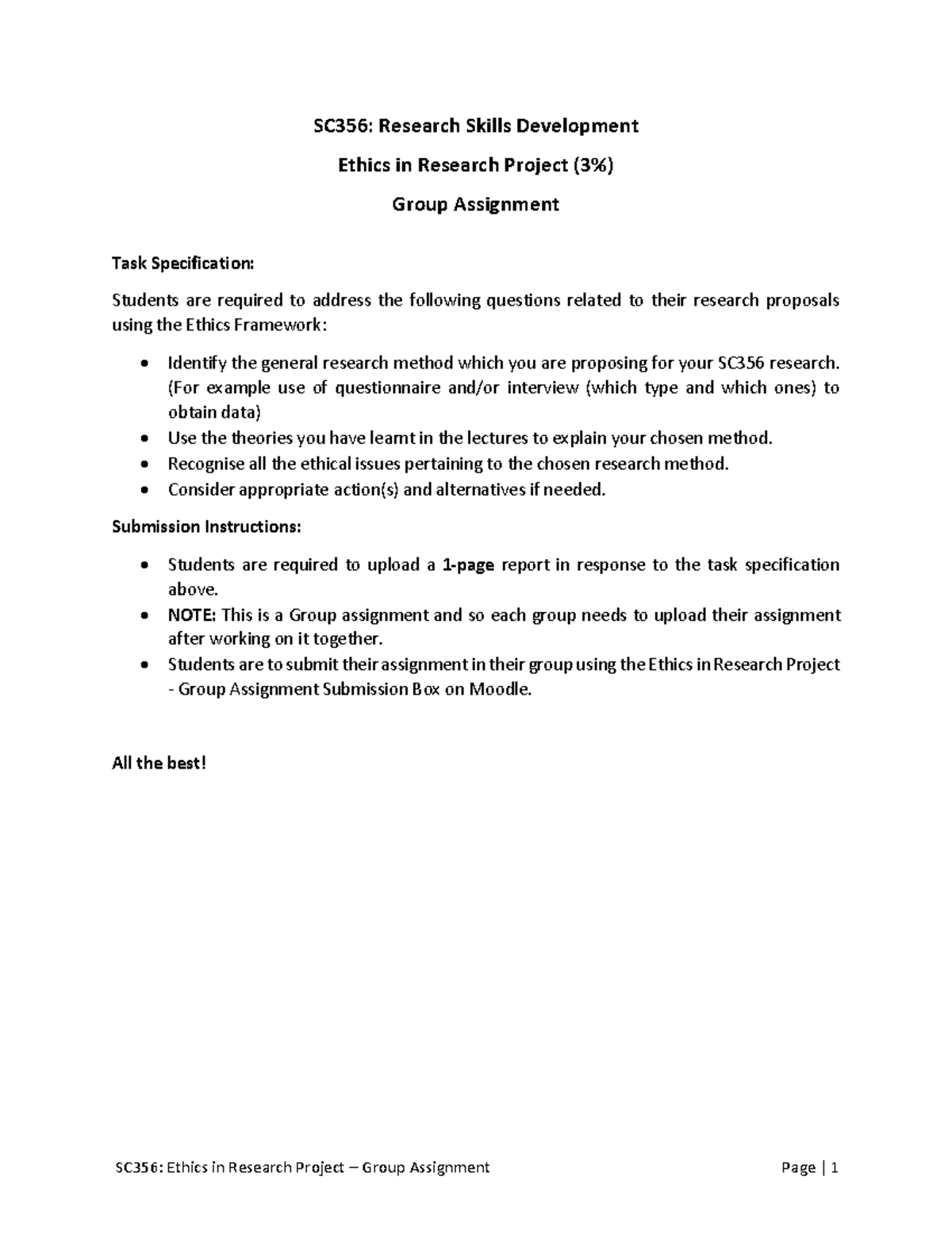 SC356 Ethics in Research - Group Assignment Guidelines & Requirements ...