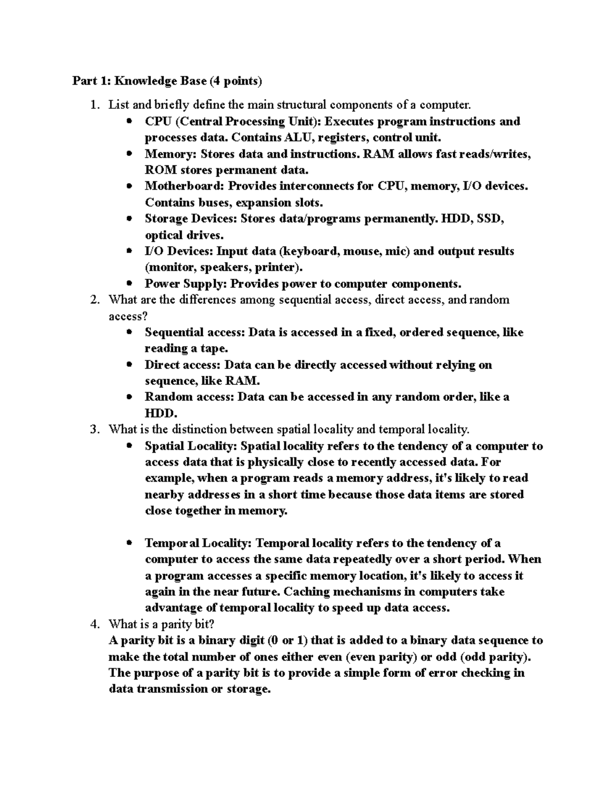 CEA201 - Exercise 1: Computer Structure & Memory Concepts Summary - Studocu