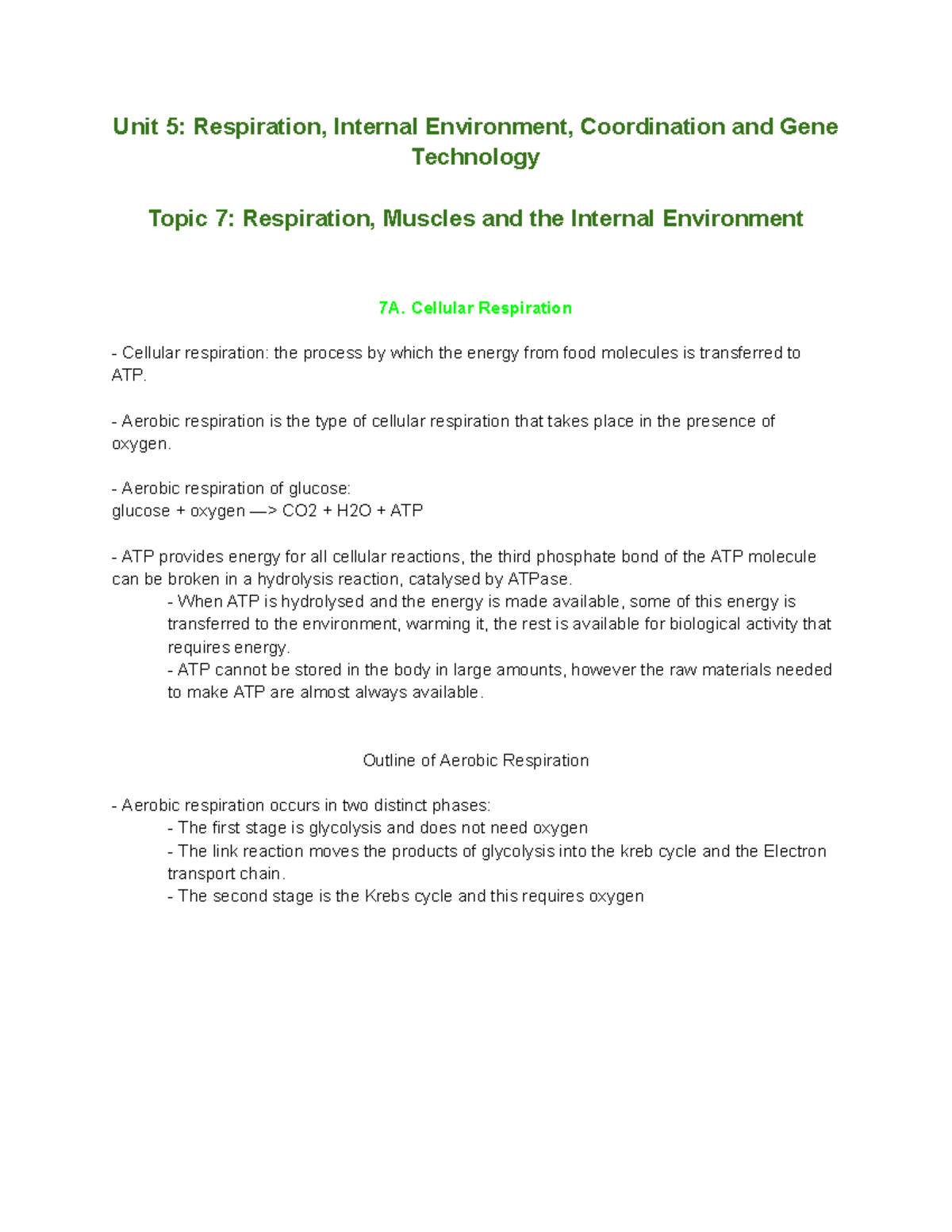 Edexcel Bio Unit 5: Respiration, Muscles & Homeostasis Notes - Studocu