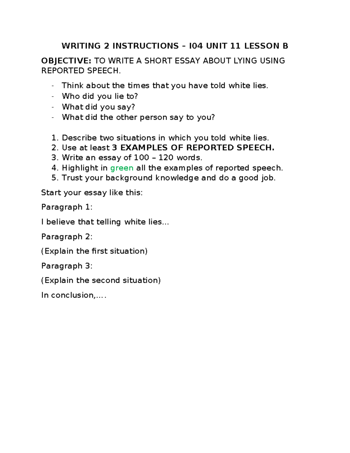 Writing 2 Instructions (new edition) - WRITING 2 INSTRUCTIONS – I04 ...