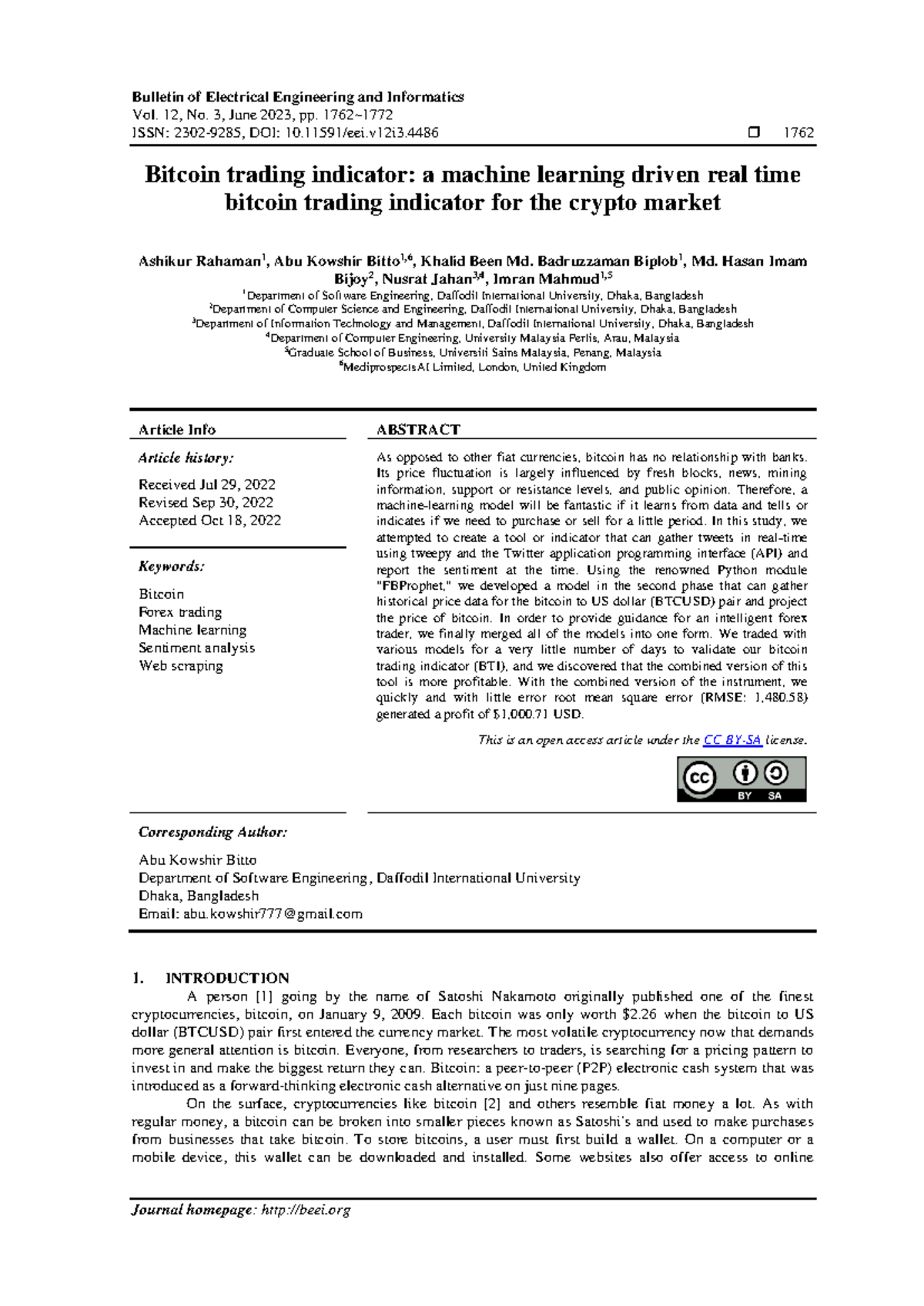 Bitcoin Trading Indicator: A Machine Learning Approach for Real-Time ...