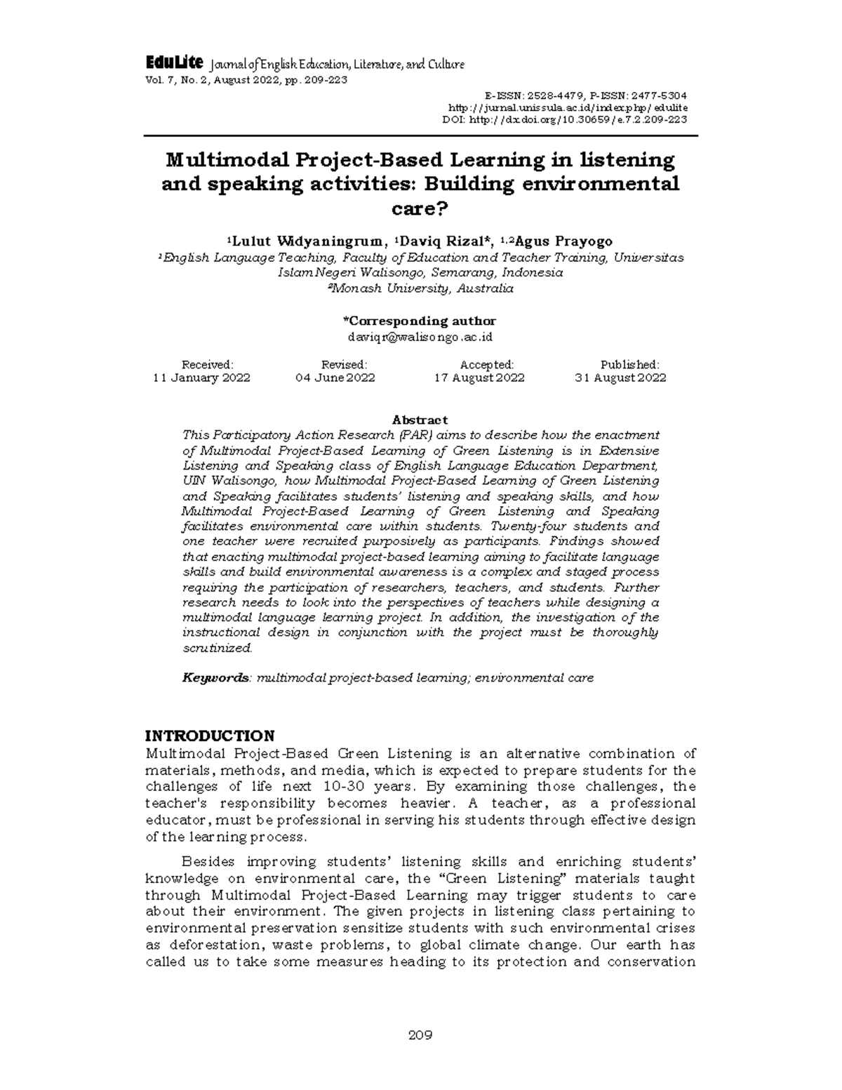 Multimodal Project-Based Learning in ESL: Enhancing Green Awareness ...