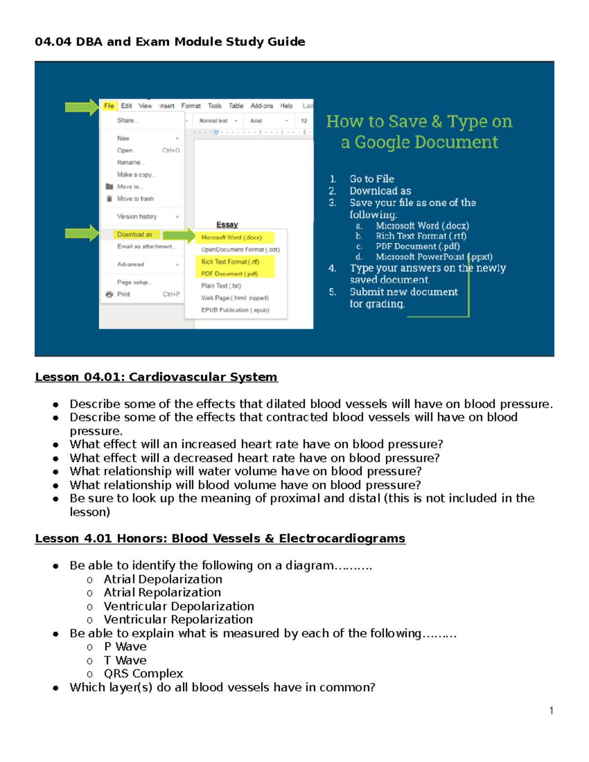 Mod 4: Cardiovascular System & Blood Components Review for DBA Exam ...