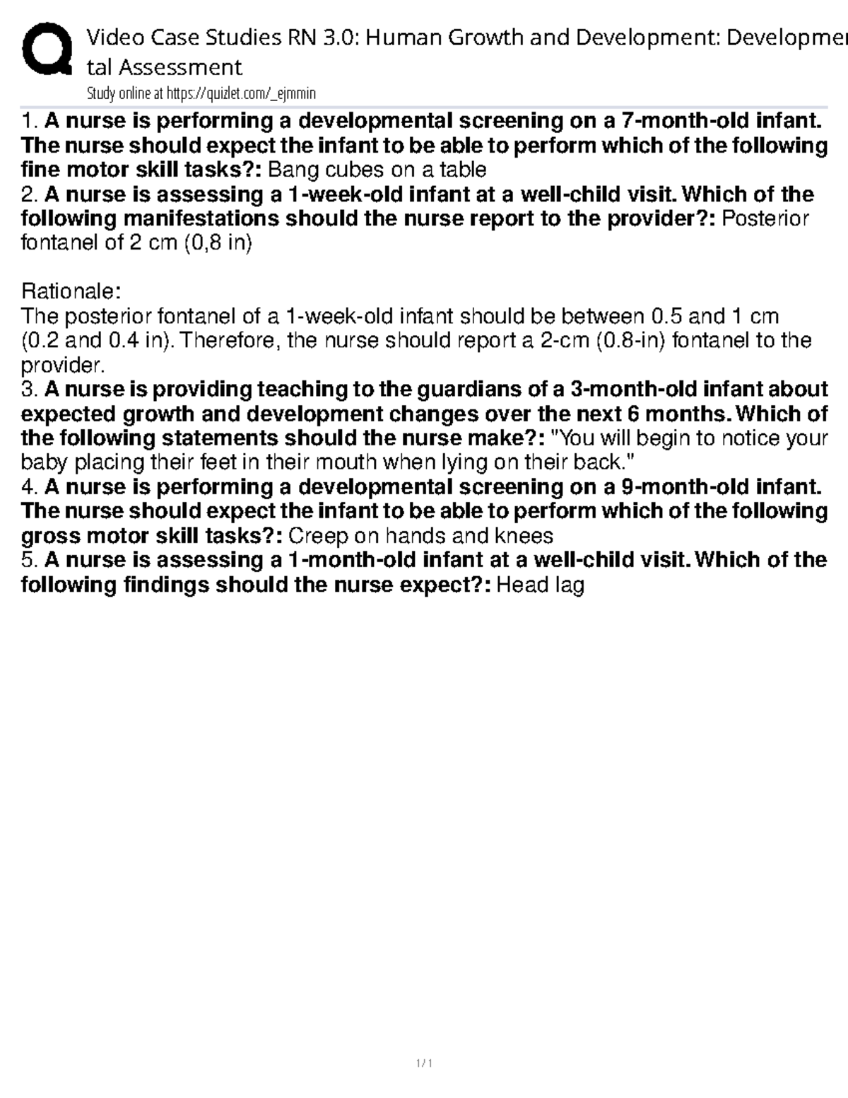Video Case Studies RN 3.0: Developmental Assessment of Infants - Studocu