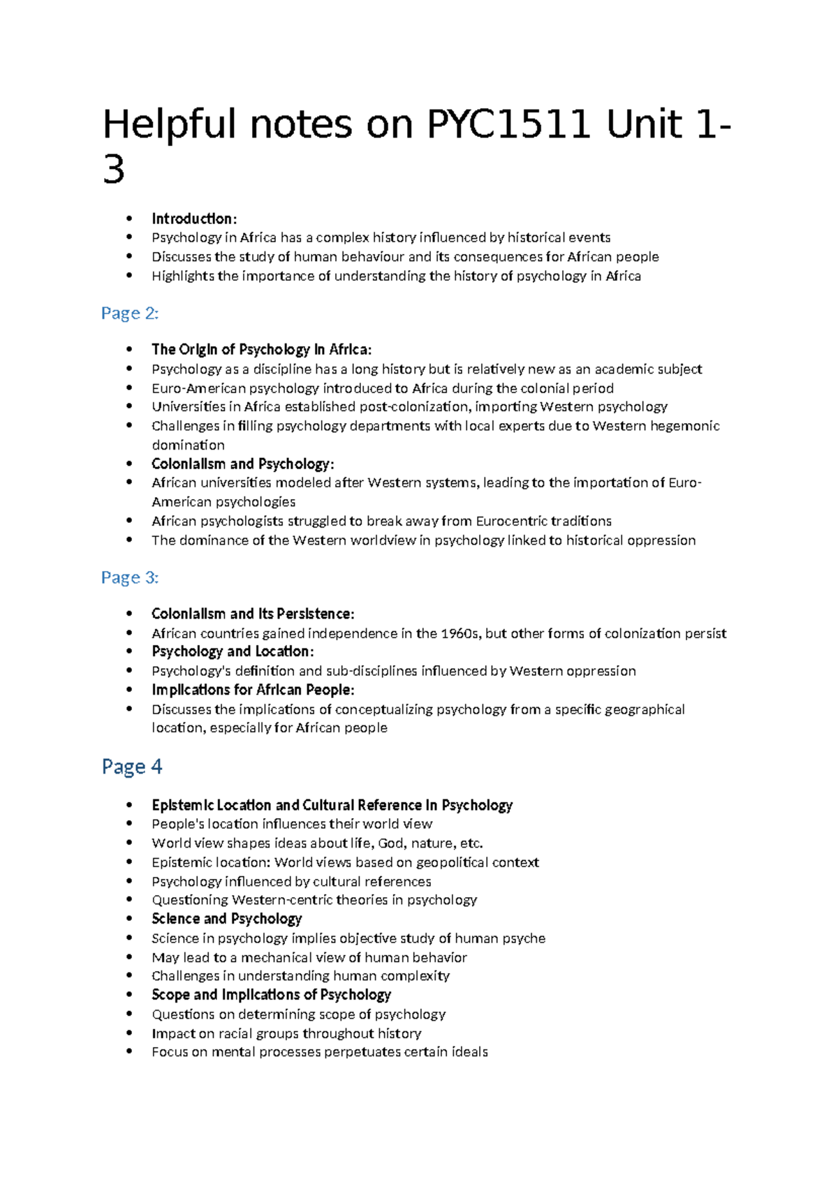 Revised Title: Insights on PYC1511: Psychology in Africa - Units 1-3 ...