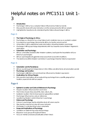 PYC1511 - Unisa - Introduction to Psychology - Studocu