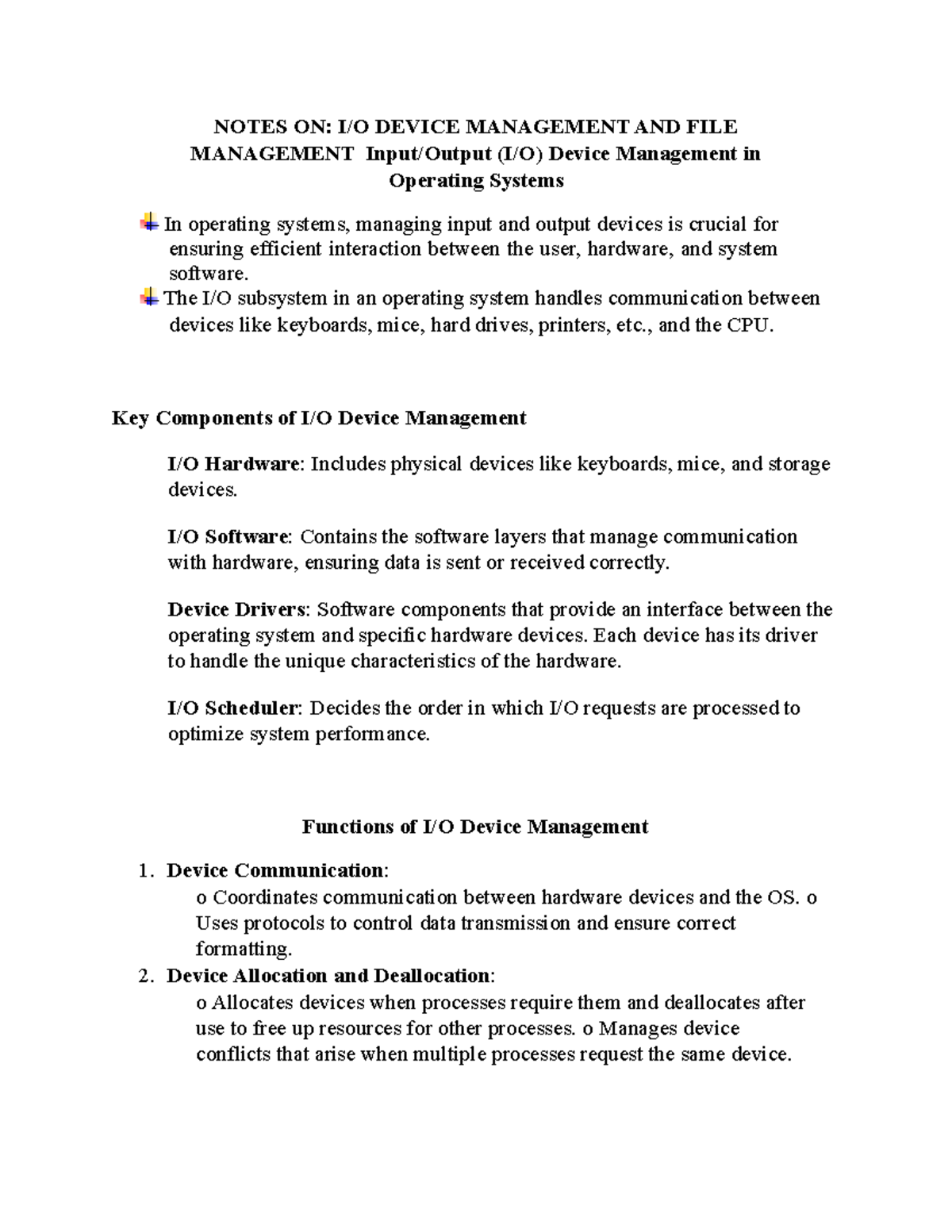Operating Systems I/O & File Management Notes (CS101) - Studocu