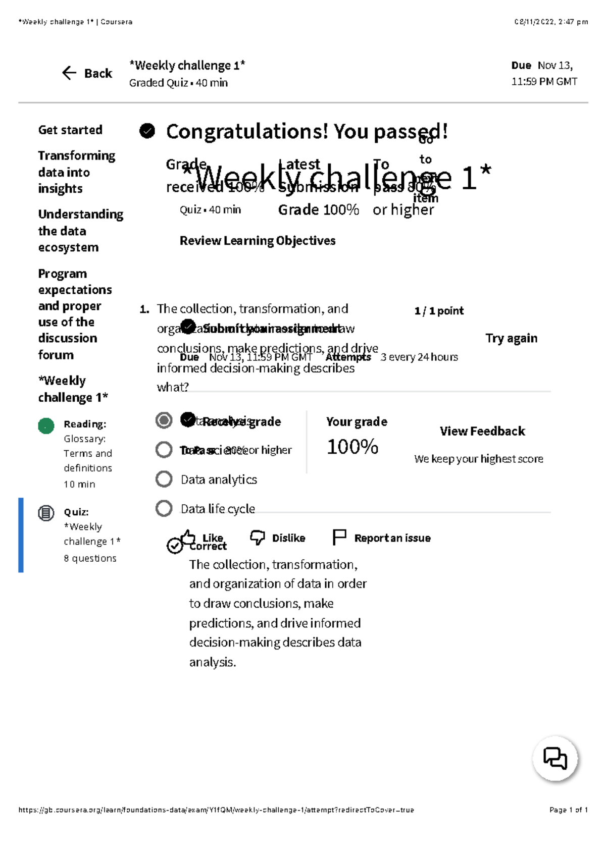 *Coursera: Weekly Challenge 1 - Data Insights & Quiz (40 min)* - Studocu