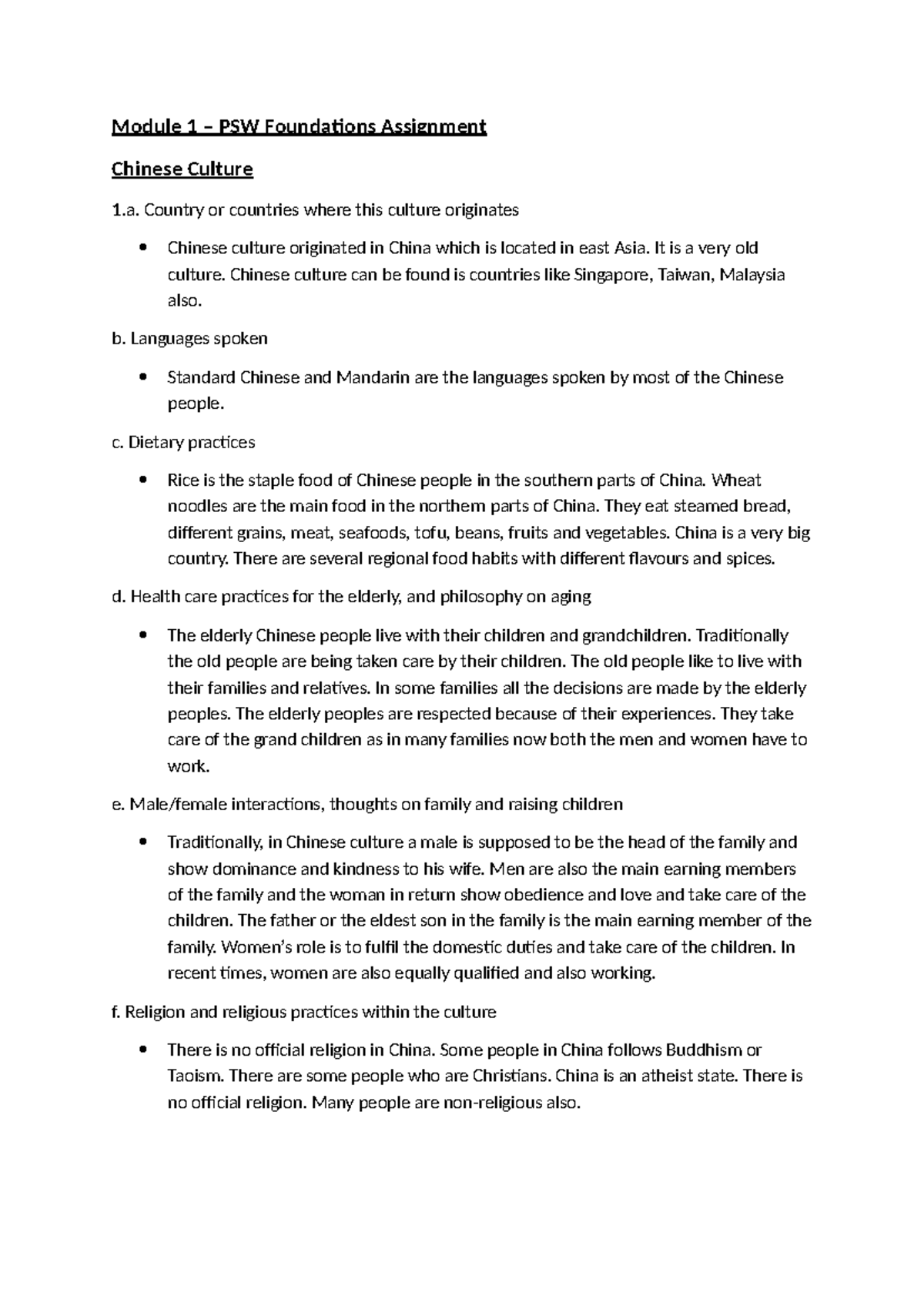 Module 1 PSW Foundations Assignment: Insights into Chinese Culture ...