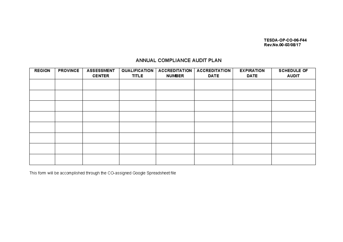Tesda-OP-CO-06 Compliance Audit Forms - TESDA-OP-CO-06-F Rev.No-03/08 ...