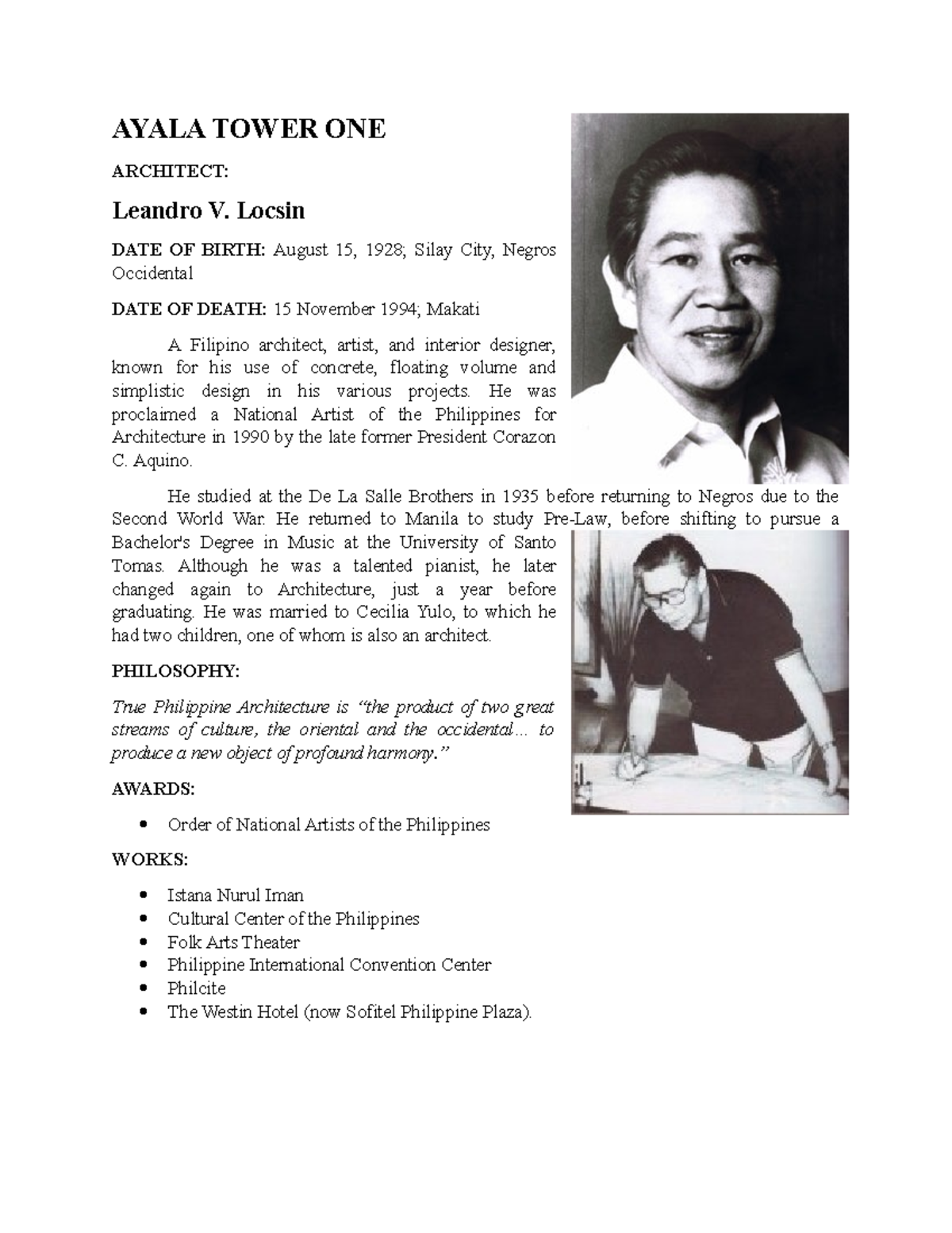 Ayala Tower One: Architectural Legacy of Leandro V. Locsin - Studocu