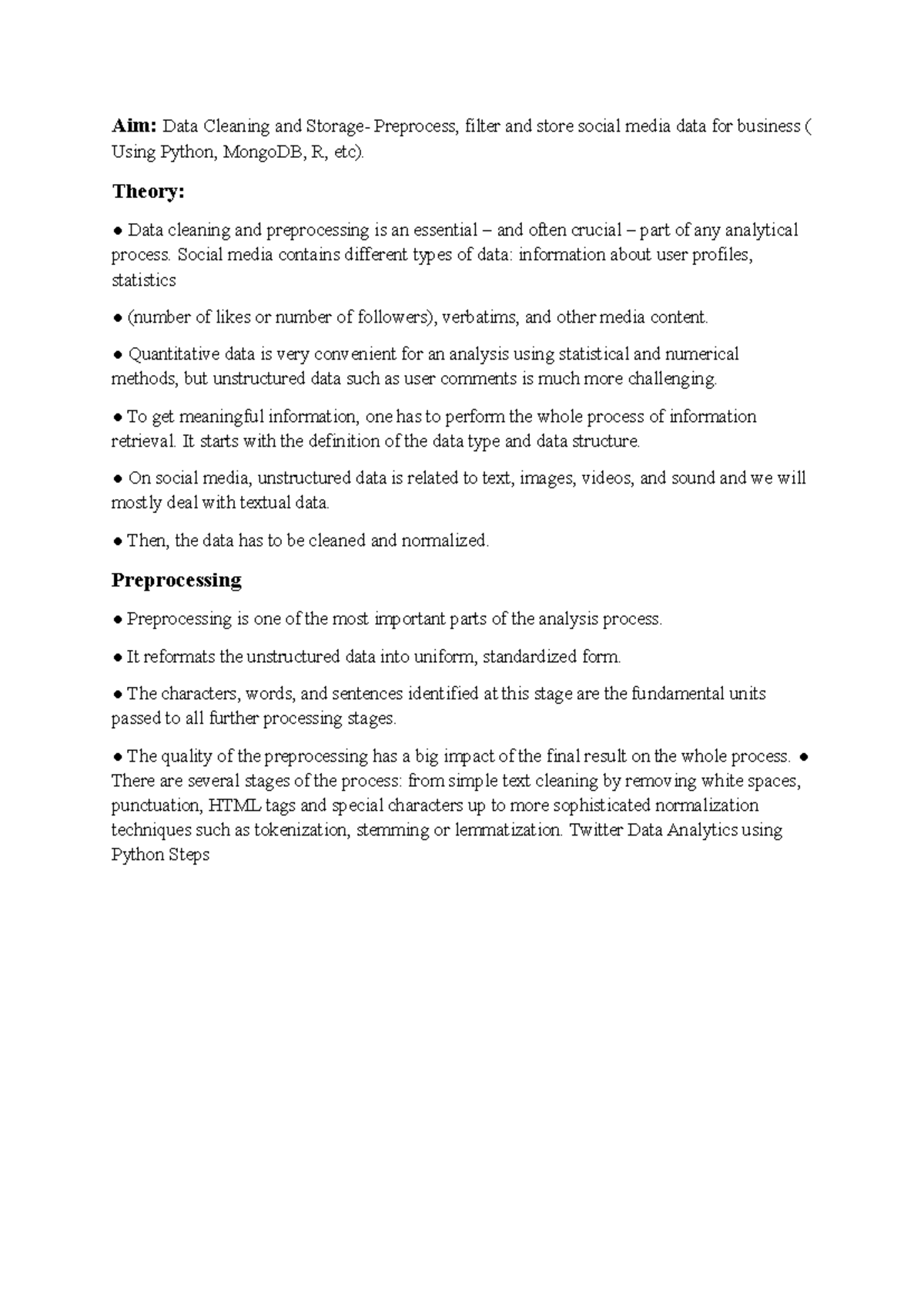 Data Cleaning & Preprocessing for Social Media Analytics (Python, R) - Studocu