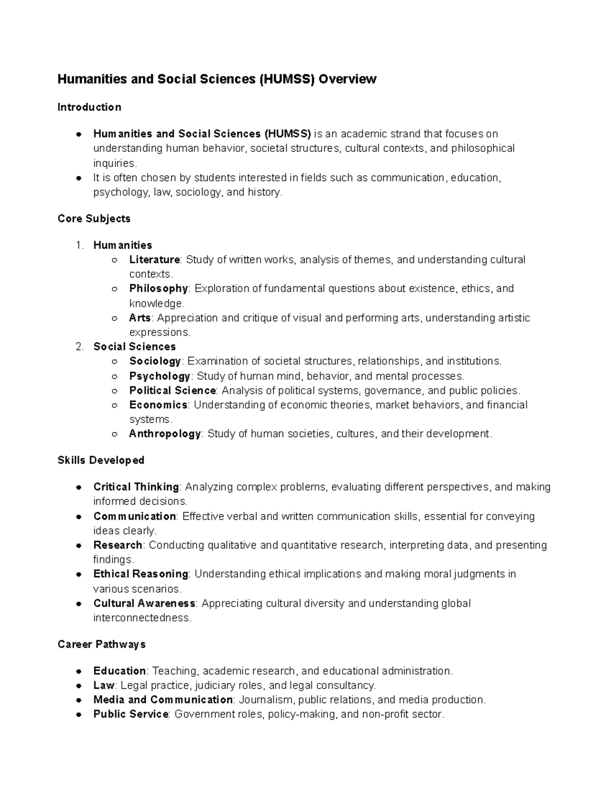 HUMSS Overview: Core Subjects, Skills, and Career Pathways Insights ...