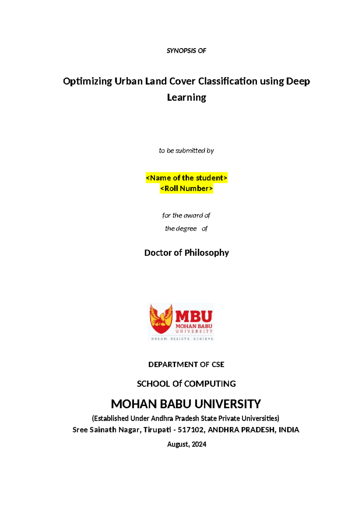 SYNOPSIS OF UAV Classification for Urban Land Cover Using Deep Learning ...