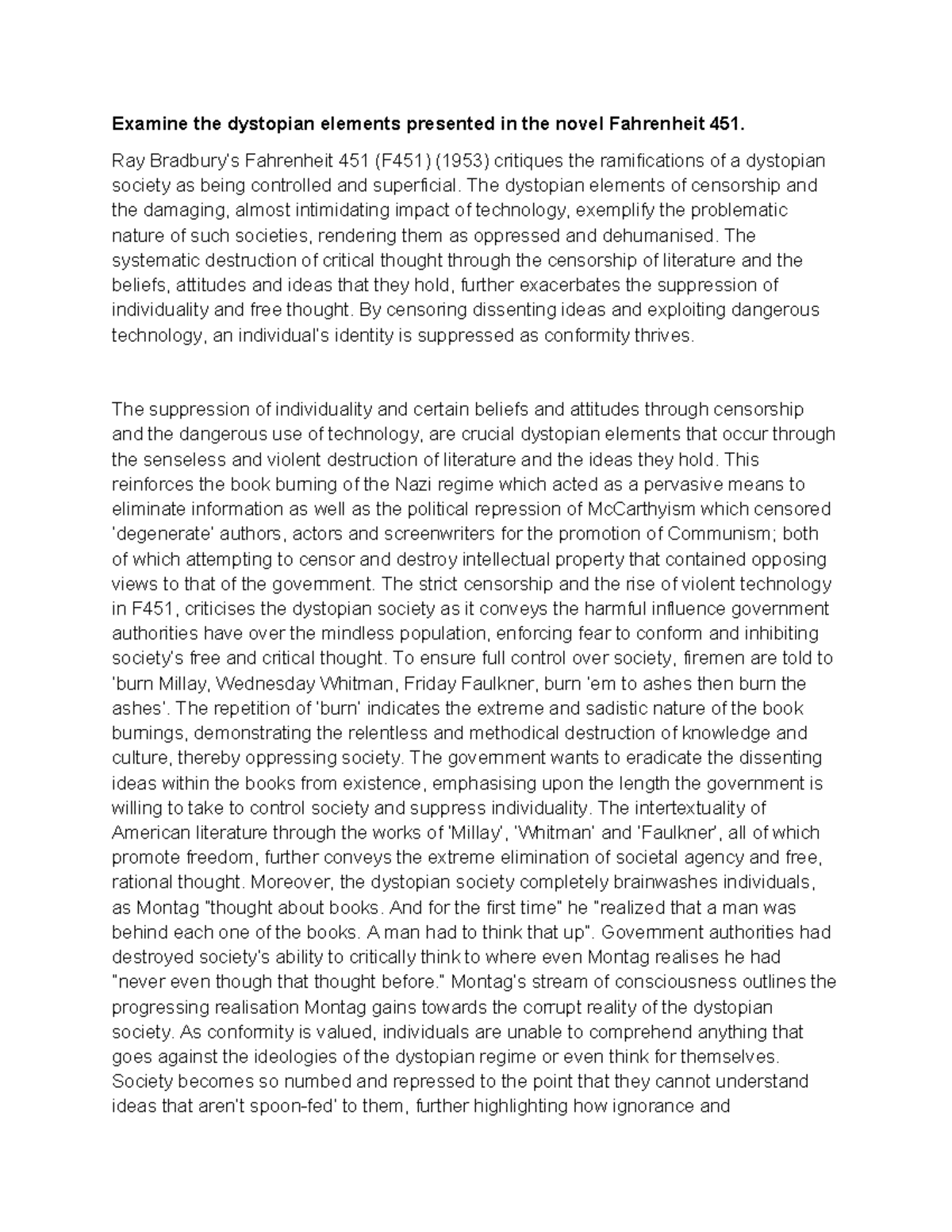F451 Analysis - A mini-essay on the following question: Examine the ...