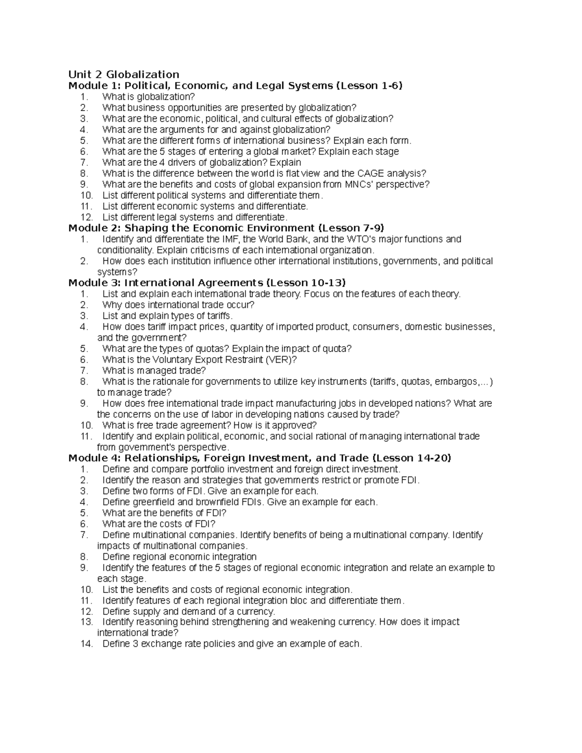 Study guide for D080 and V2 - Unit 2 Globalization Module 1: Political ...