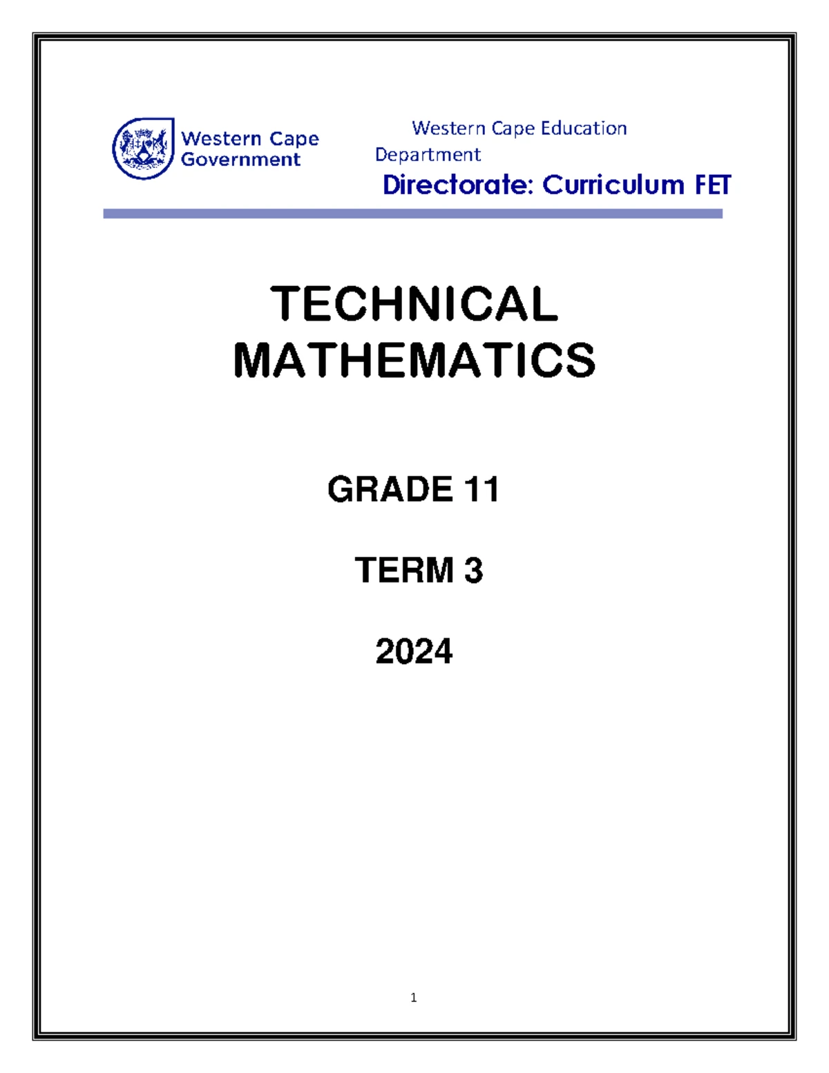 Technical Mathematics Gr 11 Term 3 Learner Support Material 2024 - Studocu