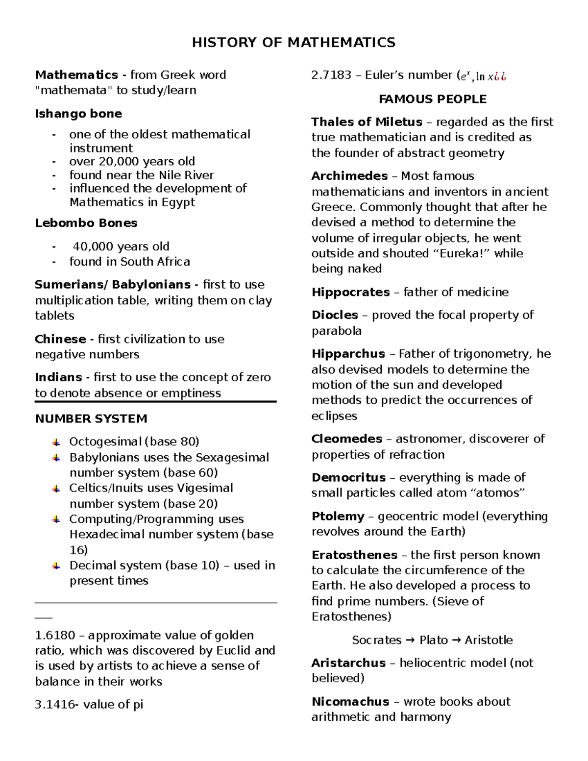 History of Mathematics: Key Developments & Influential Figures - Studocu