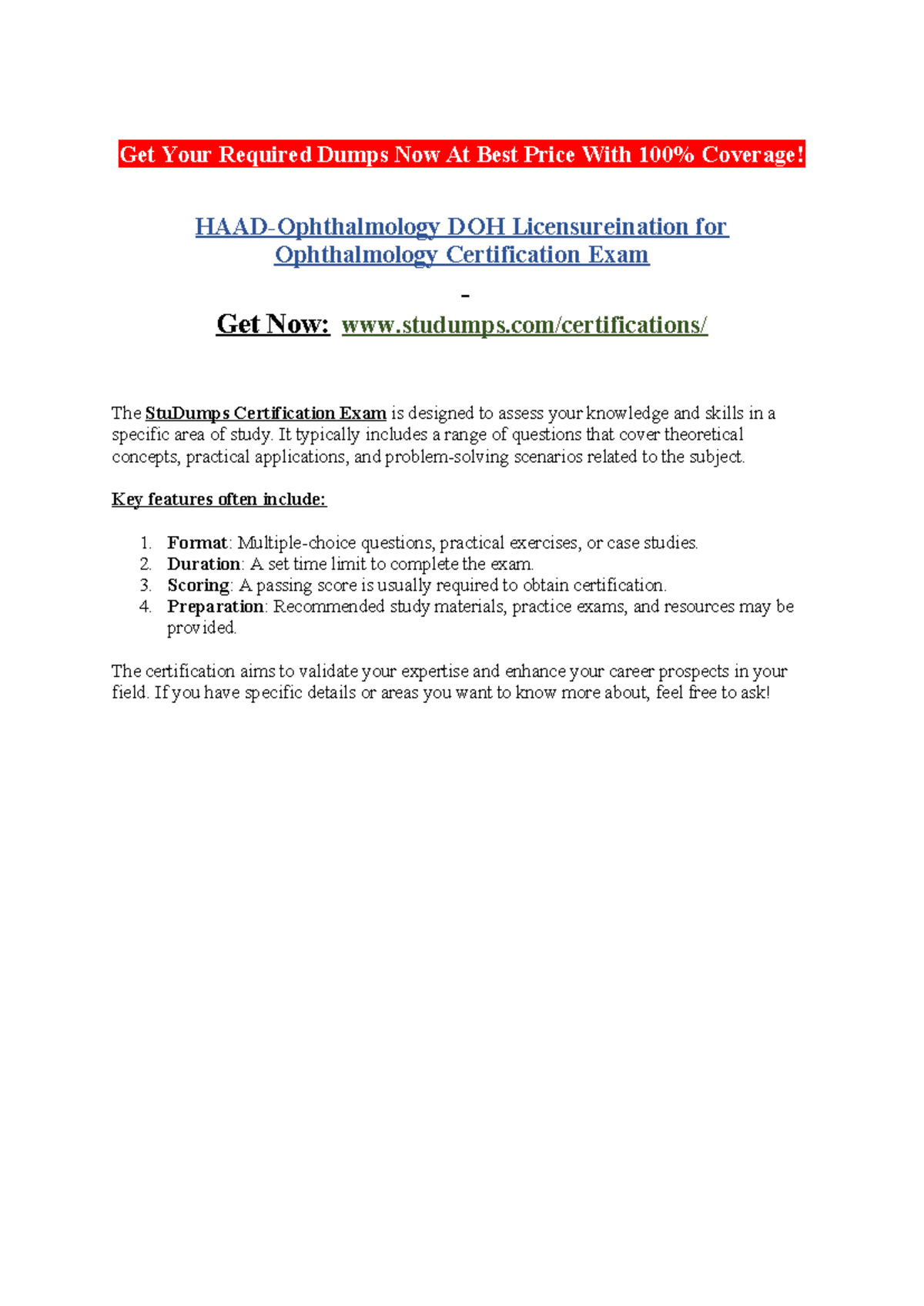 HAAD-Ophthalmology DOH Licensureination for Ophthalmology Certification ...
