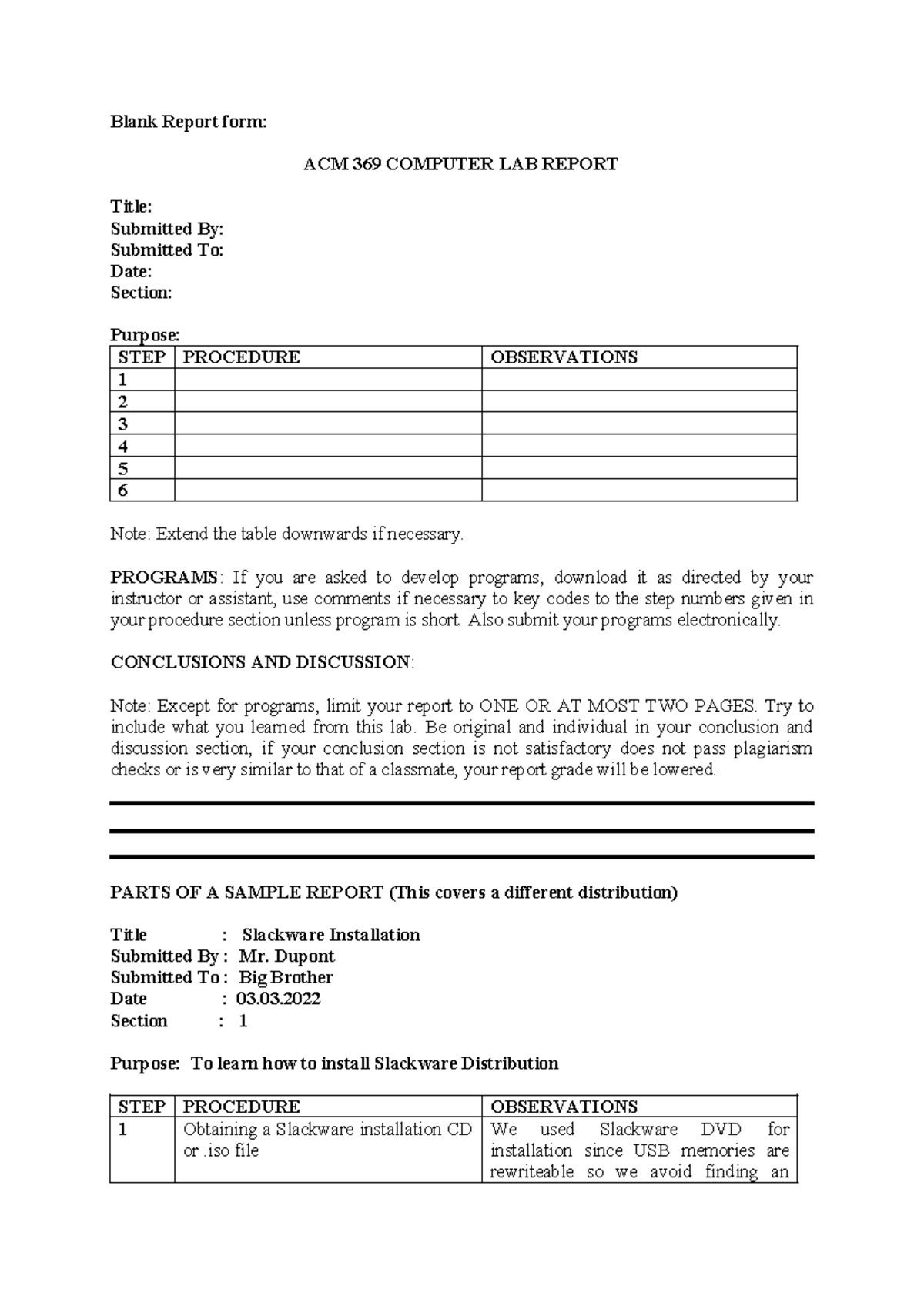 ACM 369 Computer Lab Report Format Guidelines - Studocu