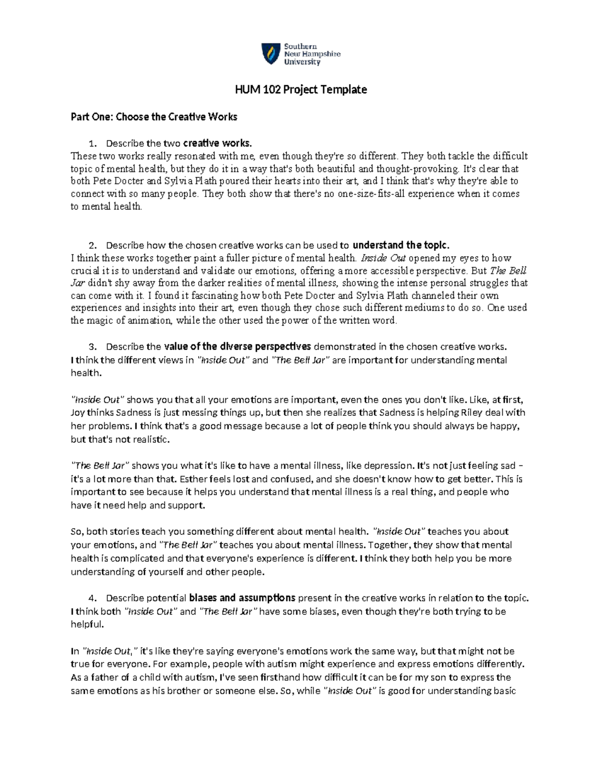 HUM 102 Project: Exploring Mental Health Through Creative Works - Studocu