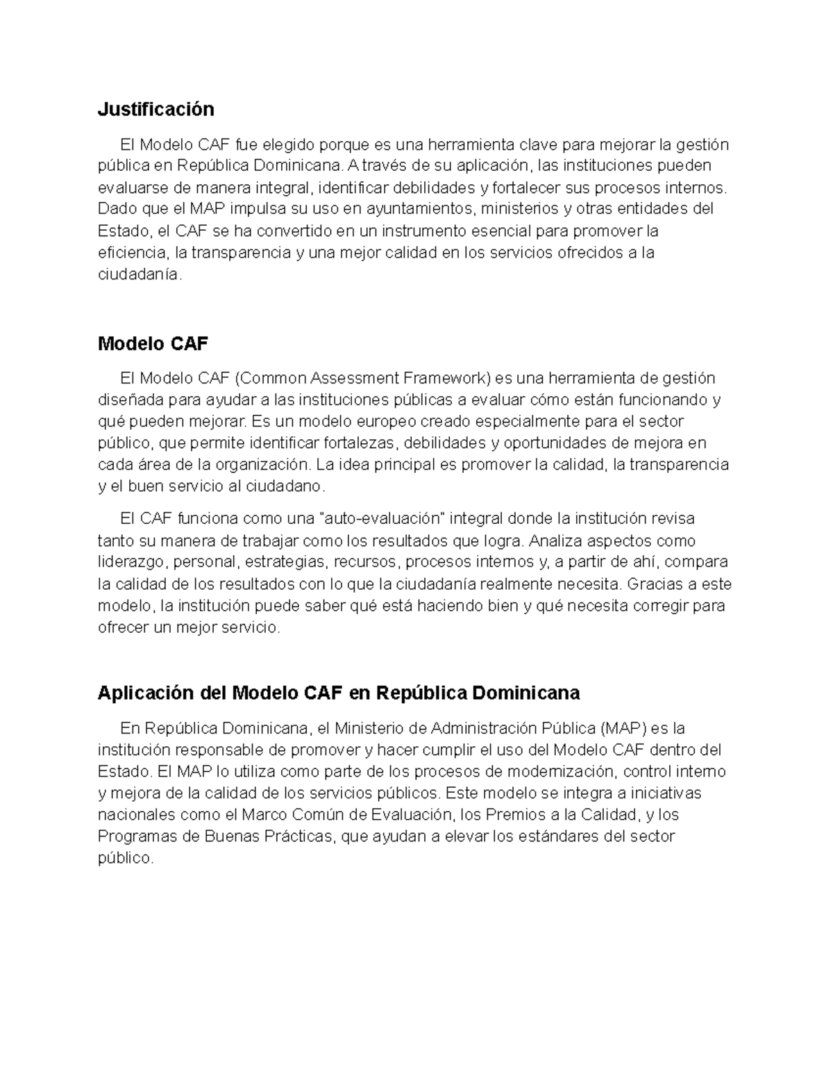 Justificación y Aplicación del Modelo CAF en la Gestión Pública - Studocu