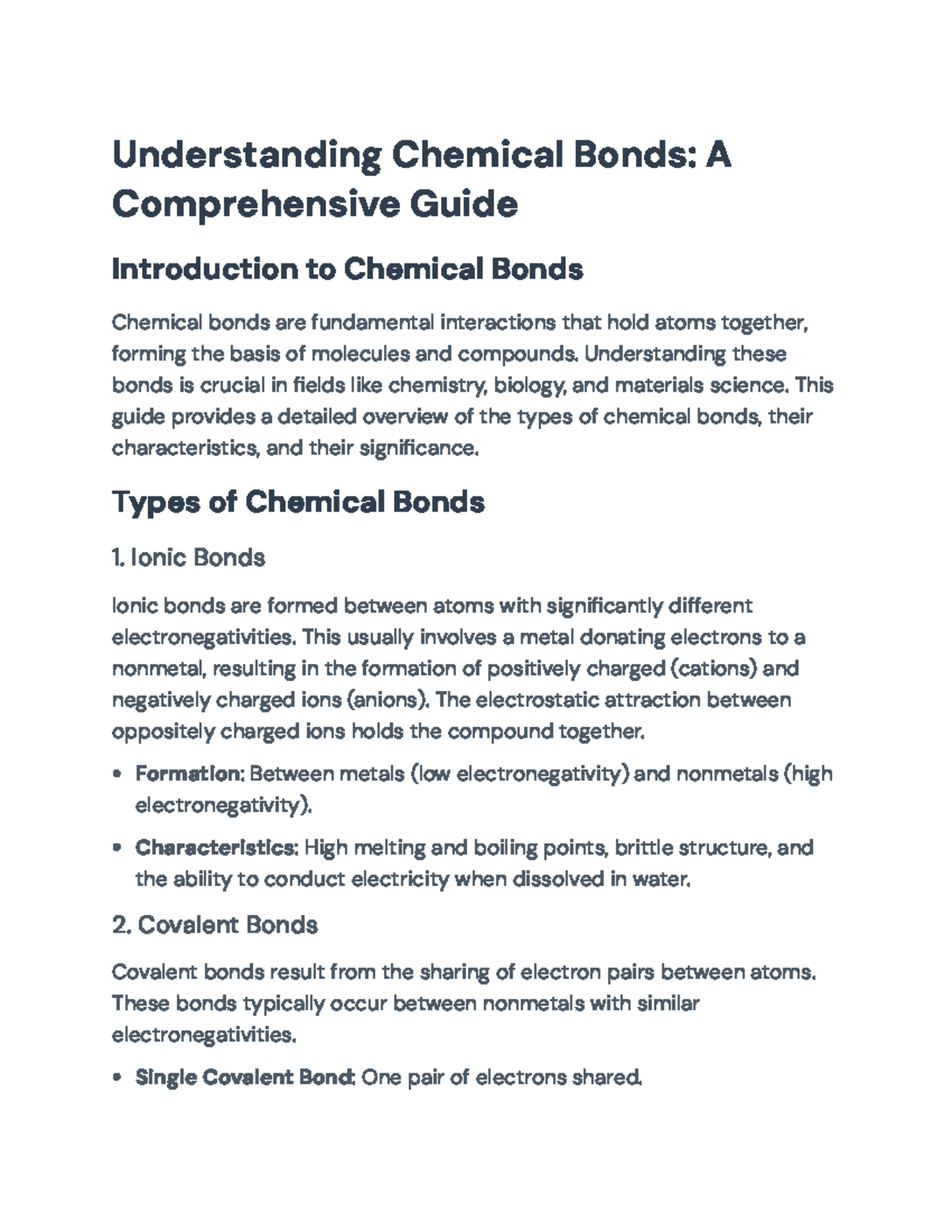 Understanding Chemical Bonds: A Detailed Guide for CHEM101 - Studocu