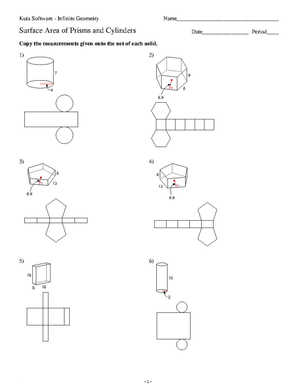 10 - Surface Area of Prisms and Cylinders Worksheet by Kuta Software ...