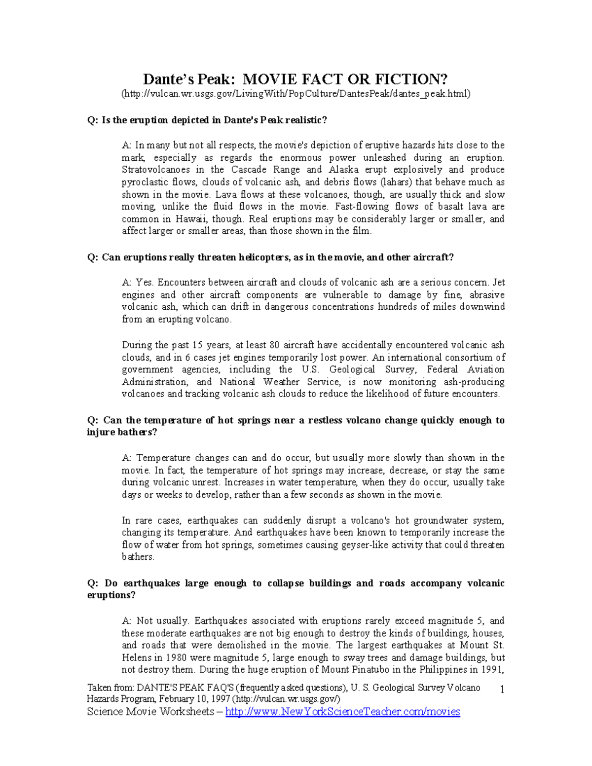 Earth Science 11: Dante's Peak Movie Q&A Notes - Studocu