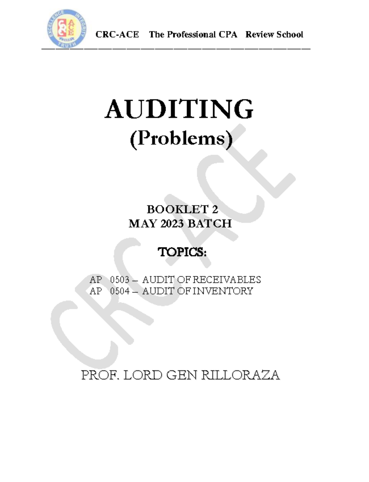 CPA Review School: Auditing Practice Problems (AP 0503 & AP 0504) - Studocu