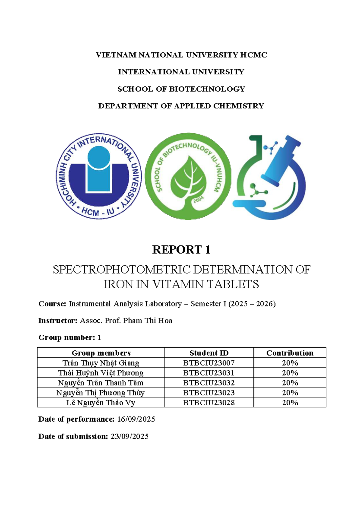 Instrumental Analysis Lab Report 1: Spectrophotometric Iron ...