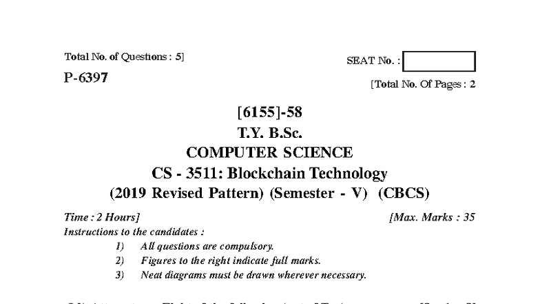 CS 3511: T.Y. B.Sc. Computer Science Blockchain Tech PYQs - Studocu