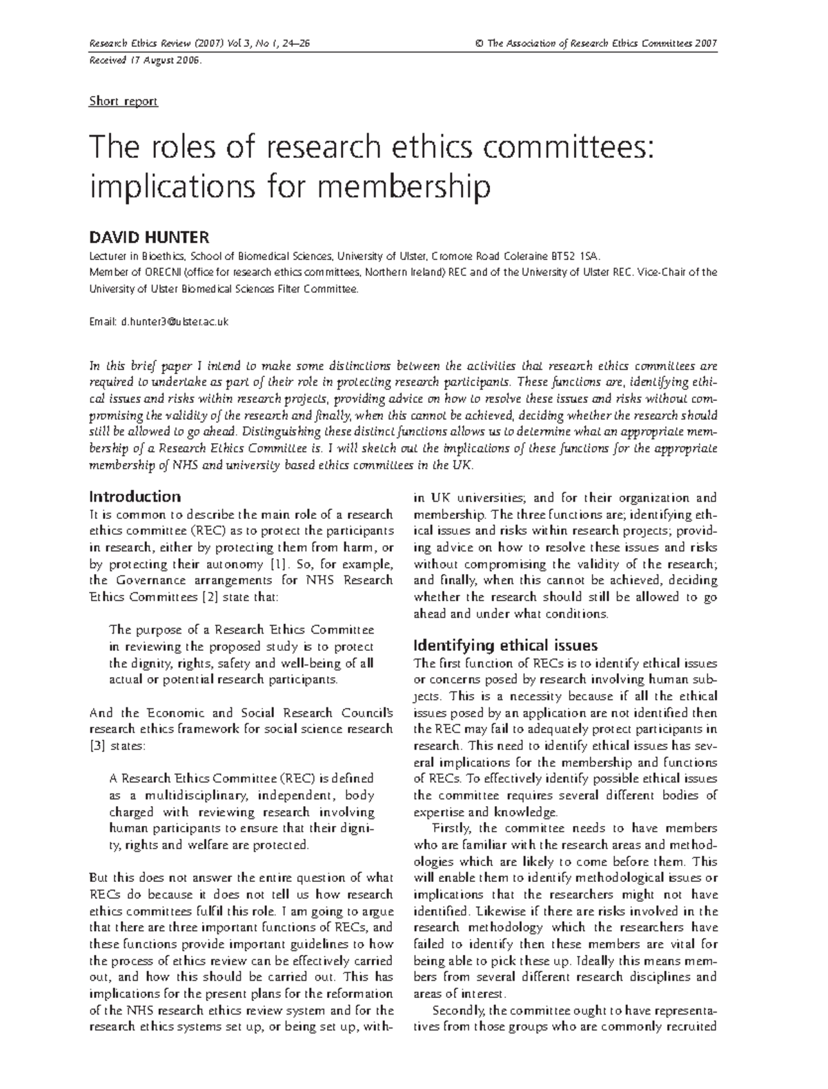 Roles of Research Ethics Committees: Ensuring Participant Protection ...