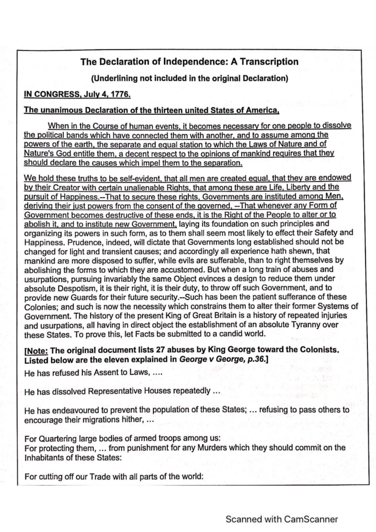 Declaration of Independence Activity: A Detailed Analysis - Studocu