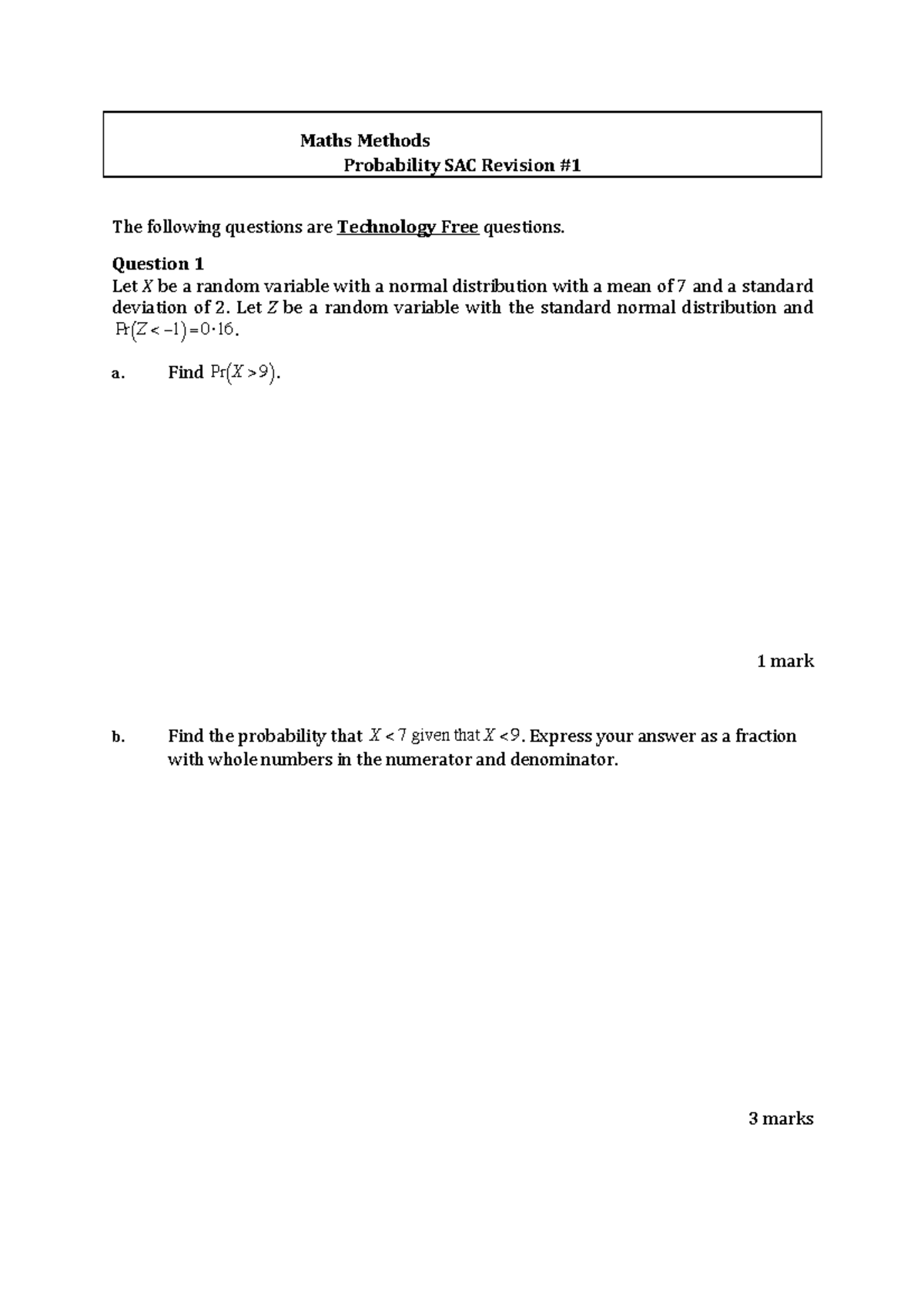 Maths Methods Probability Revision Unit 4 SAC Guide - Studocu