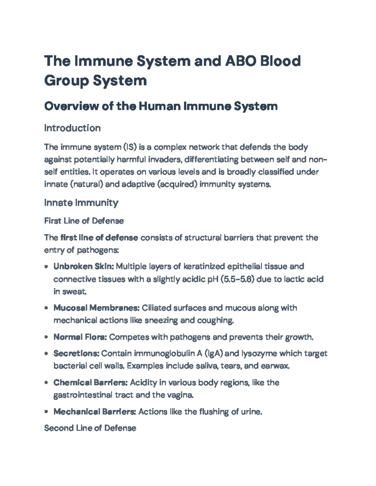 Final Exam Study Notes: Human Immune System and ABO Blood Group System ...