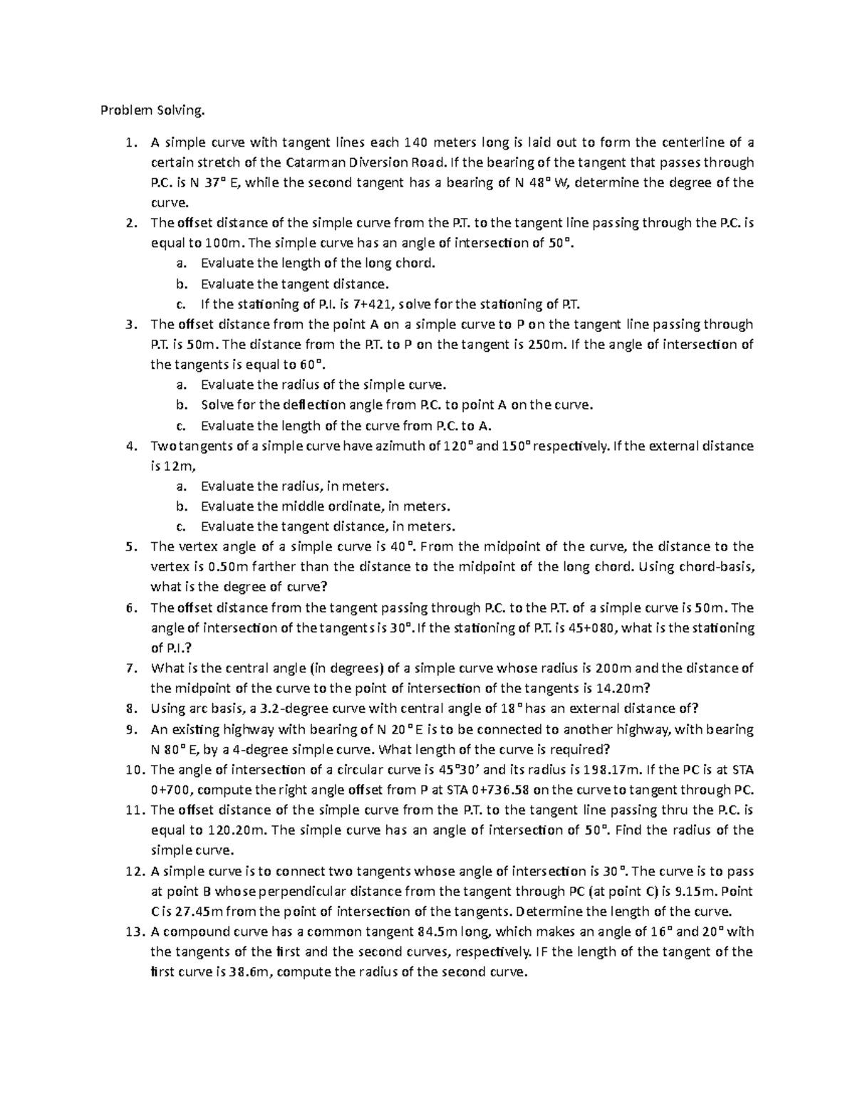 Output Route Surveying: Curve Evaluations and Earthwork Calculations - Studocu