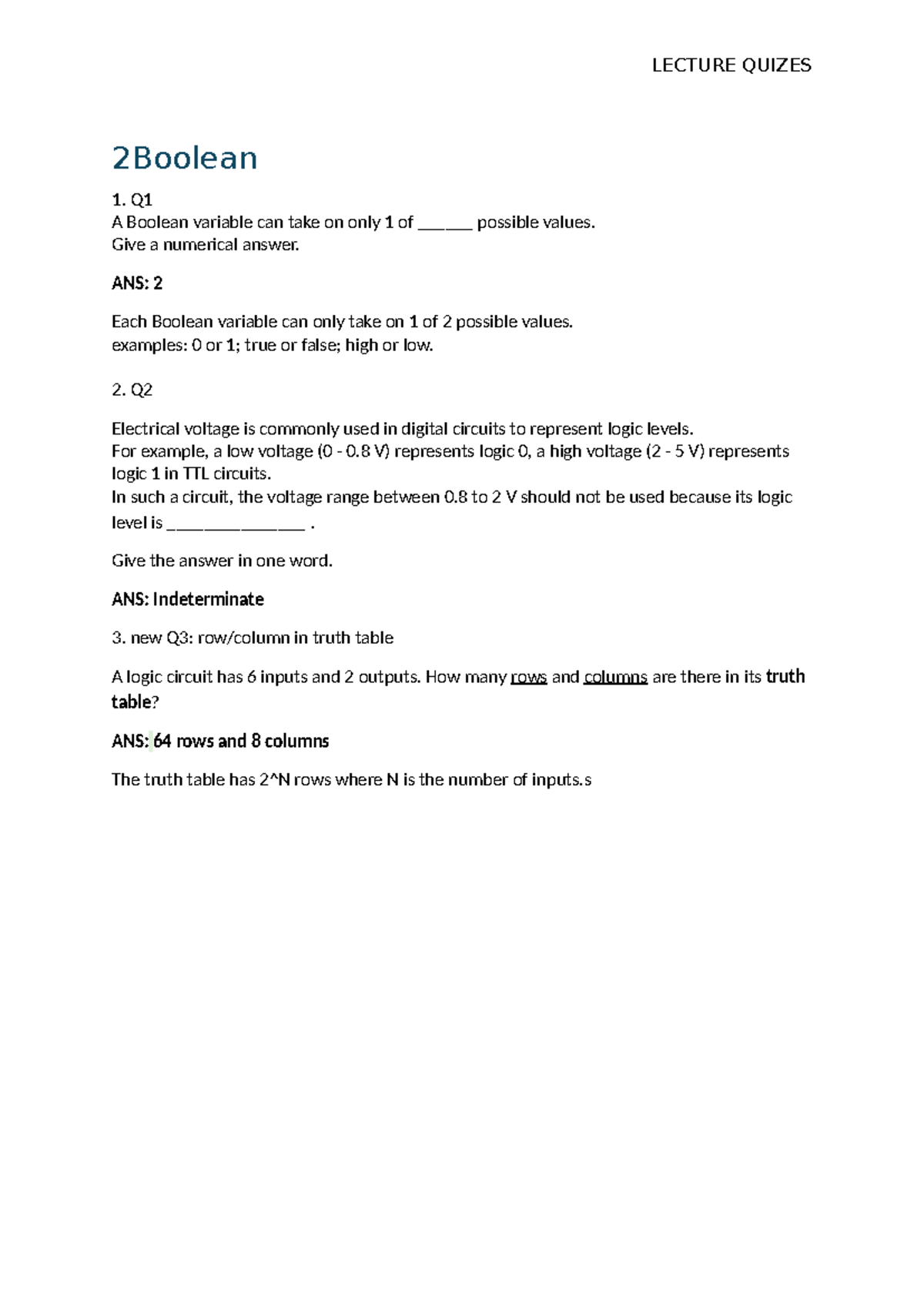 LAM Quiz Answers on Boolean Logic and Digital Circuits - Studocu