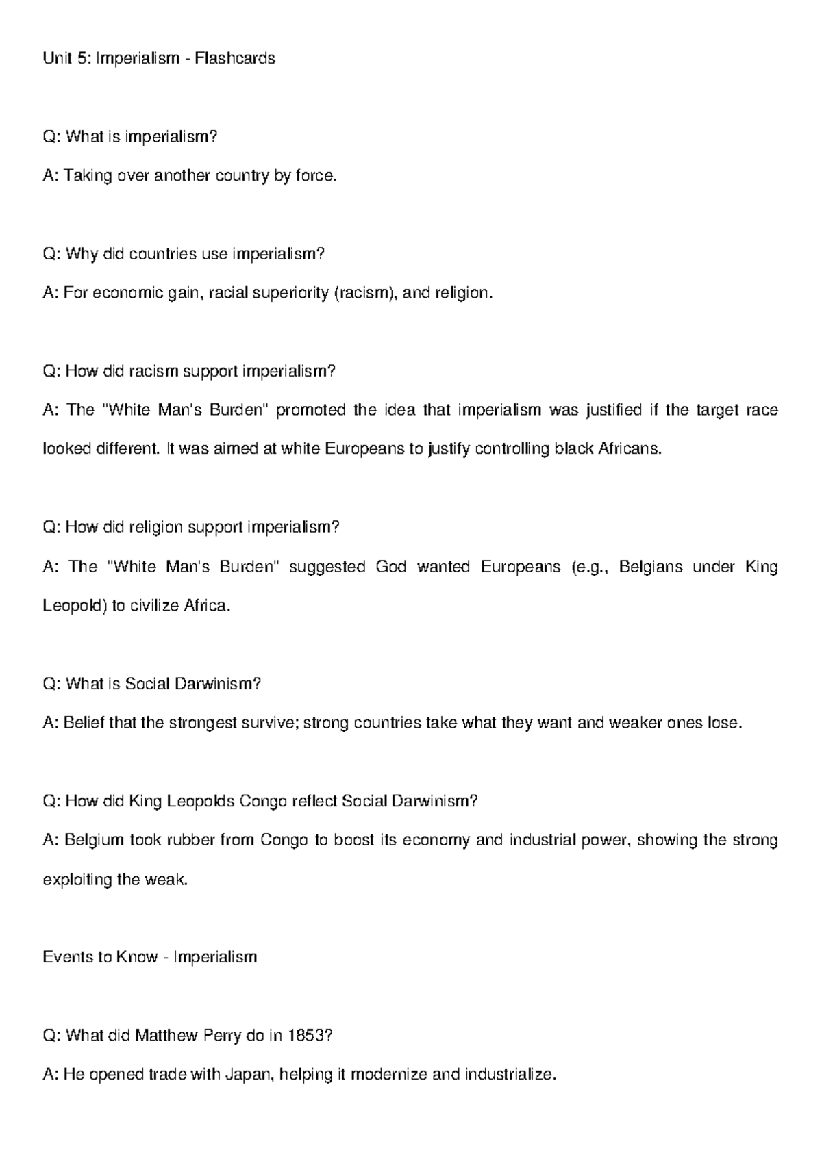 Unit 5 & 6 Flashcards: Overview of Imperialism & World War I - Studocu