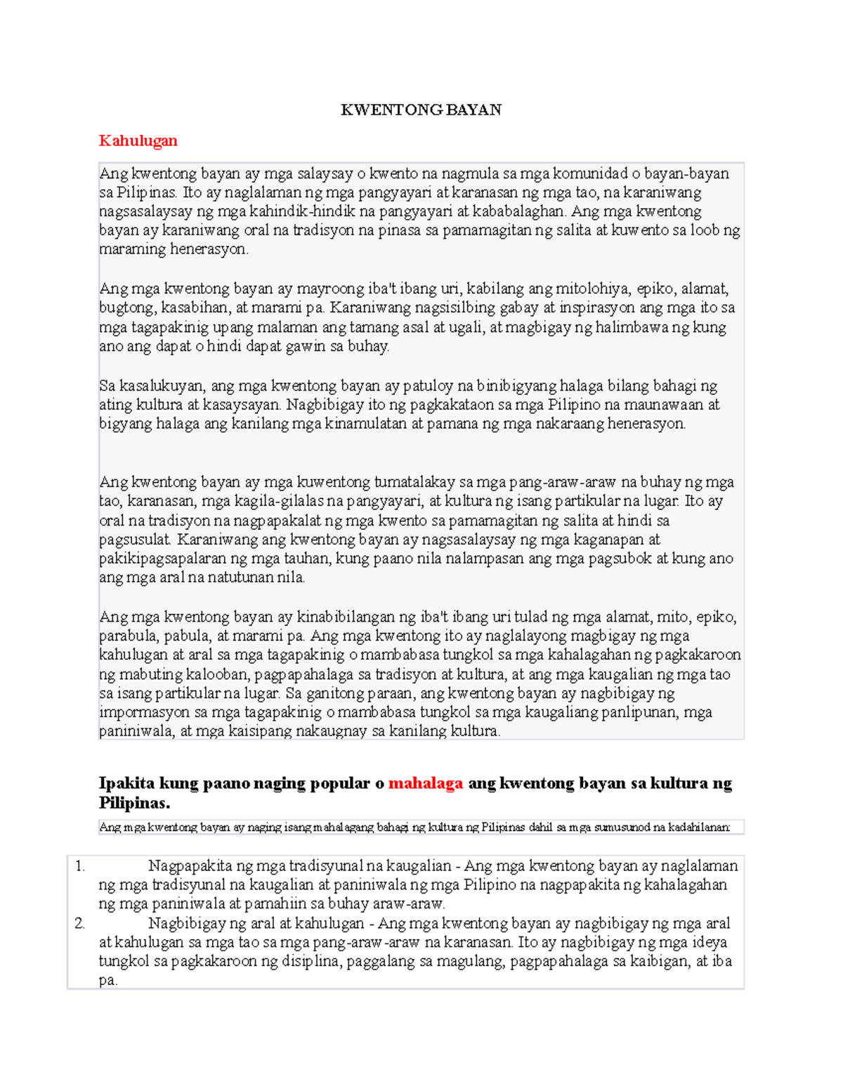 Kwentong Bayan - n/a - KWENTONG BAYAN Kahulugan Ang kwentong bayan ay mga salaysay o kwento na ...