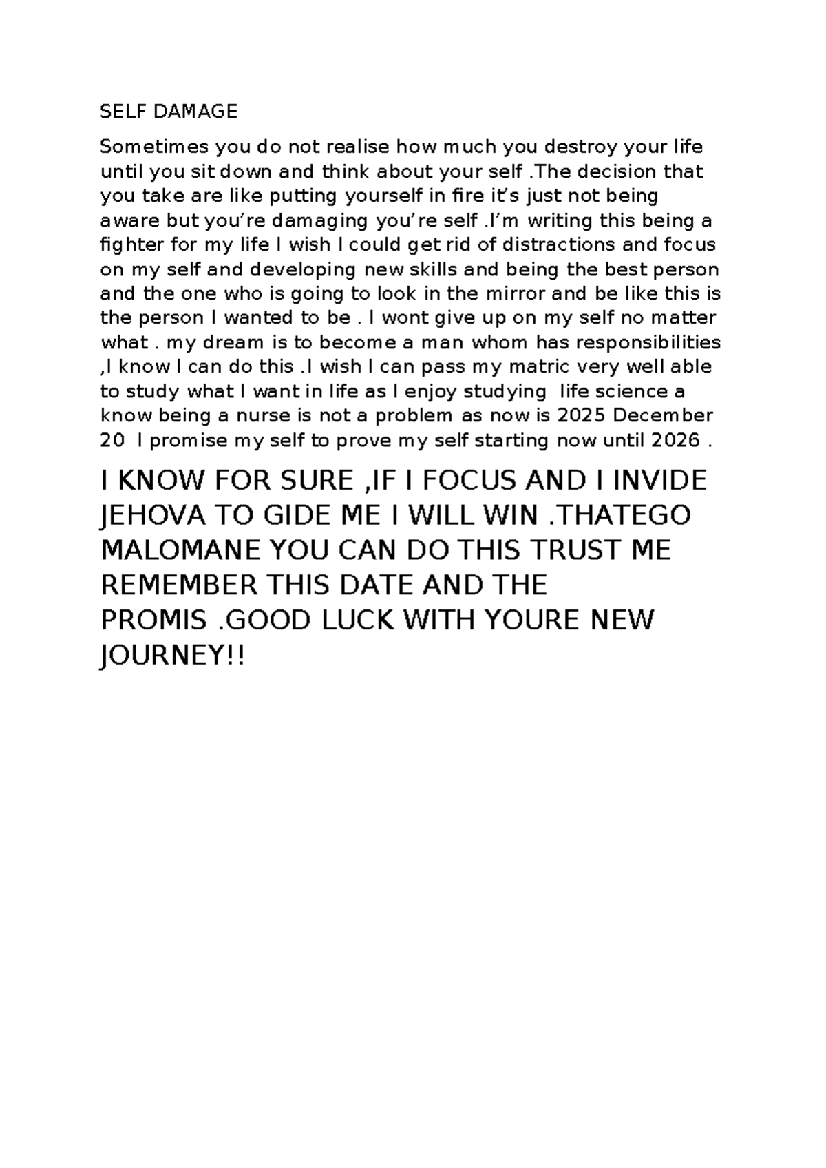 SELF Damage - Essay Examples on Personal Growth and Resilience - Studocu