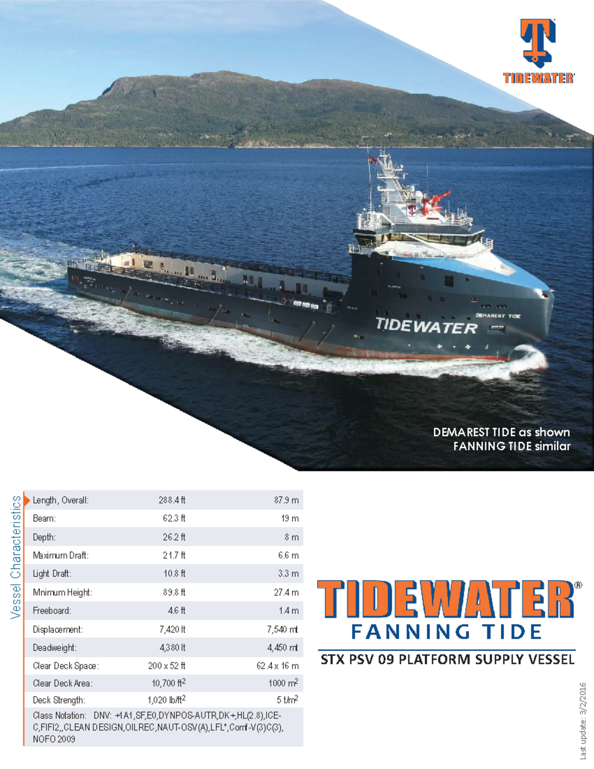 FANNING TIDE PSV Vessel Specs & Characteristics Brochure - Studocu