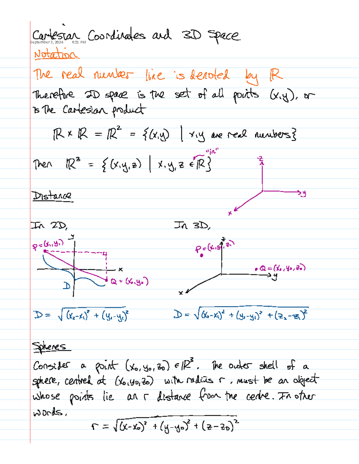 Calculus 3 Lecture Notes: Cartesian Coordinates & 3D Space - Studocu