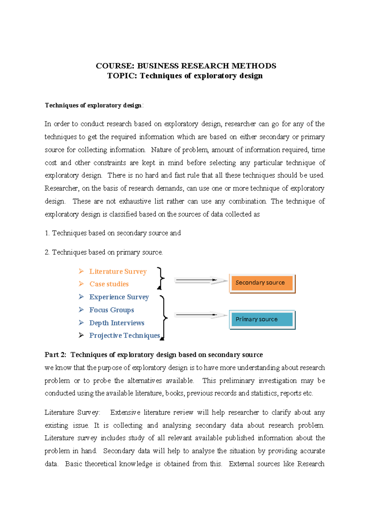 BUSINESS RESEARCH METHODS: Techniques of Exploratory Design - Studocu