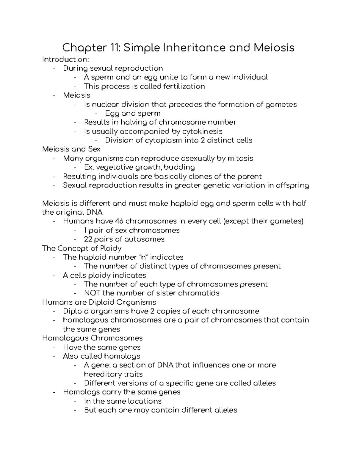 Chapter 11 Simple Inheritance and Meiosis - Chapter 11: Simple ...