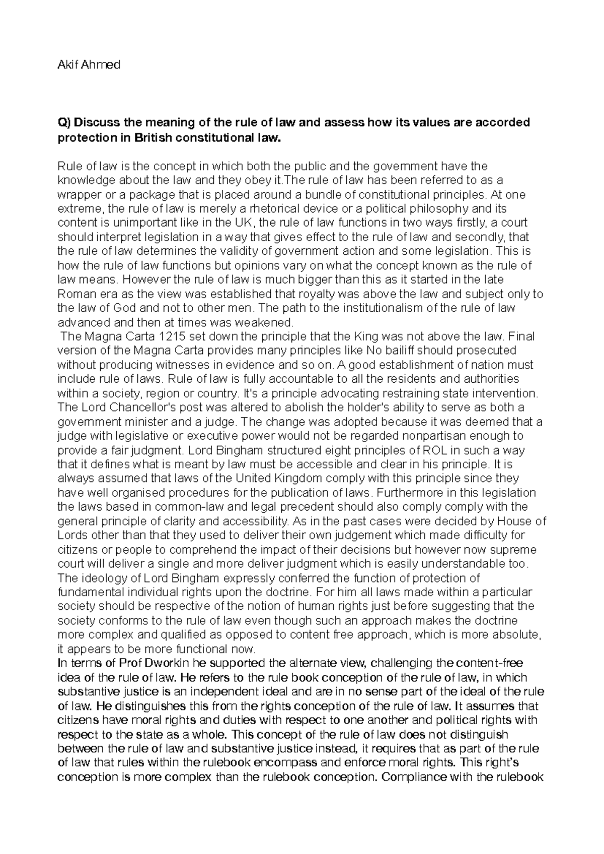 Rule of Law: An Insightful Public Law Essay on UK Legislation - Studocu