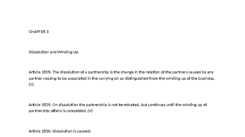 CHAPTER 3: Dissolution and Winding Up - Article 1828 Overview - Studocu
